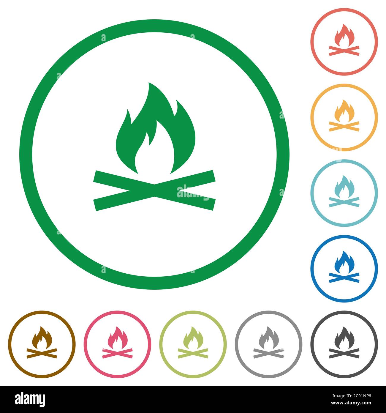 Camp fire flat color icons in round outlines on white background Stock ...