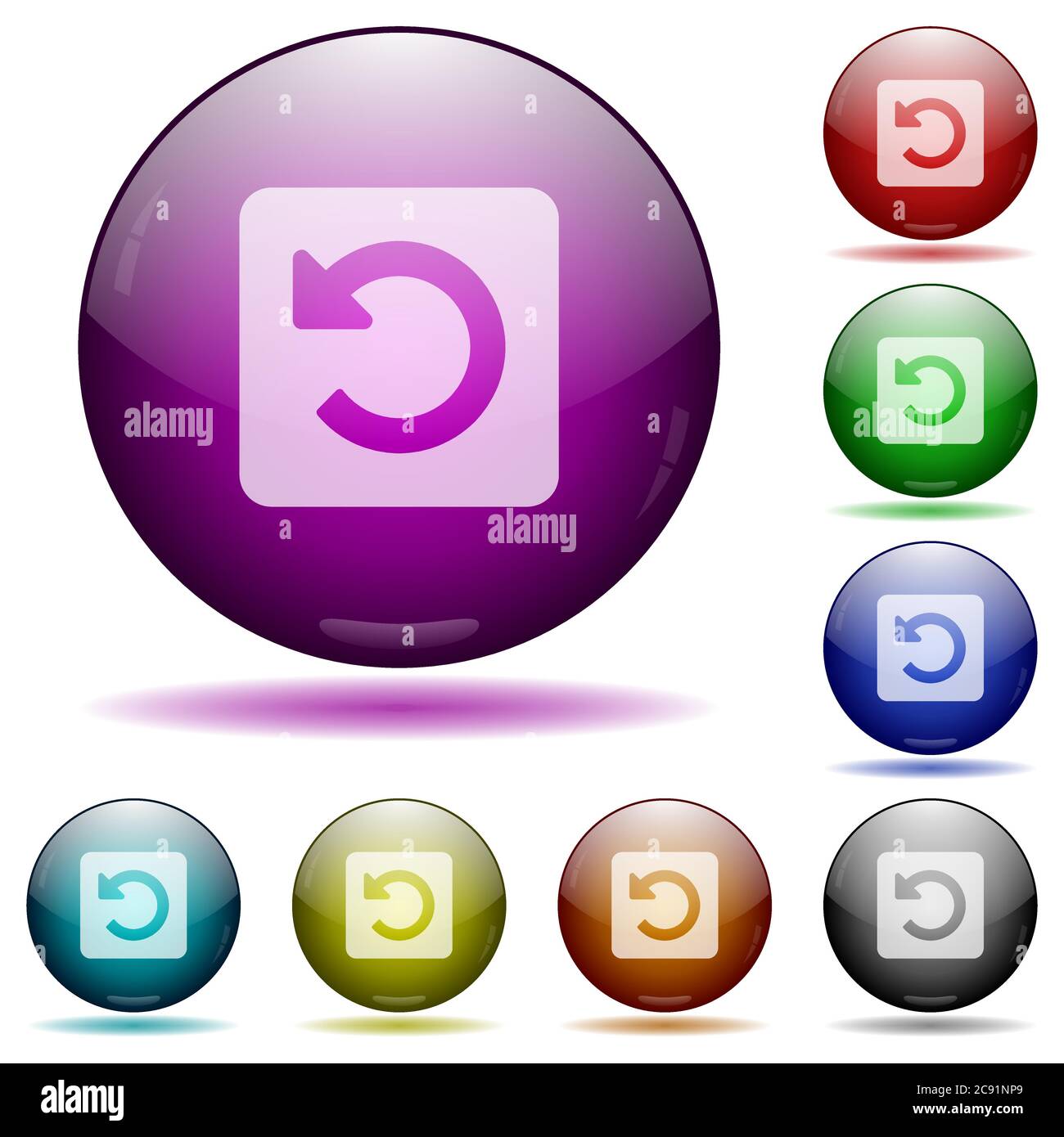 Rotate left icons in color glass sphere buttons with shadows Stock ...
