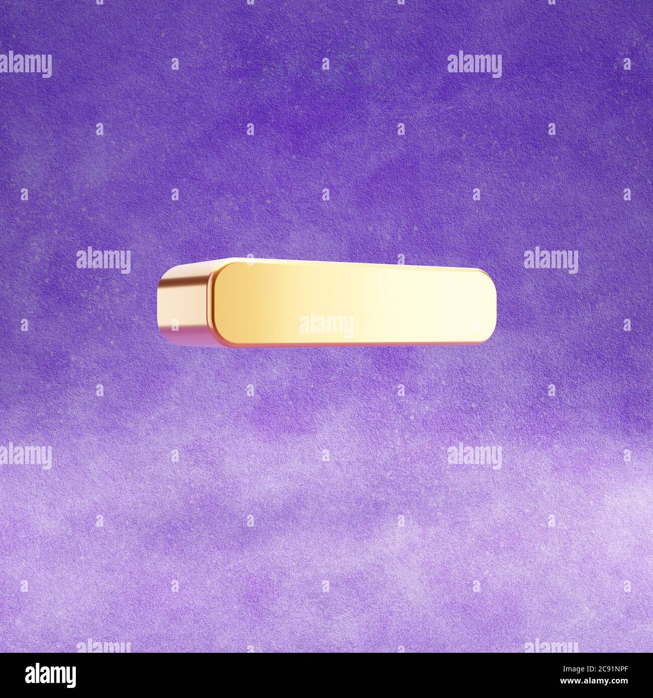 Minus icon. Gold glossy Minus symbol isolated on violet velvet ...