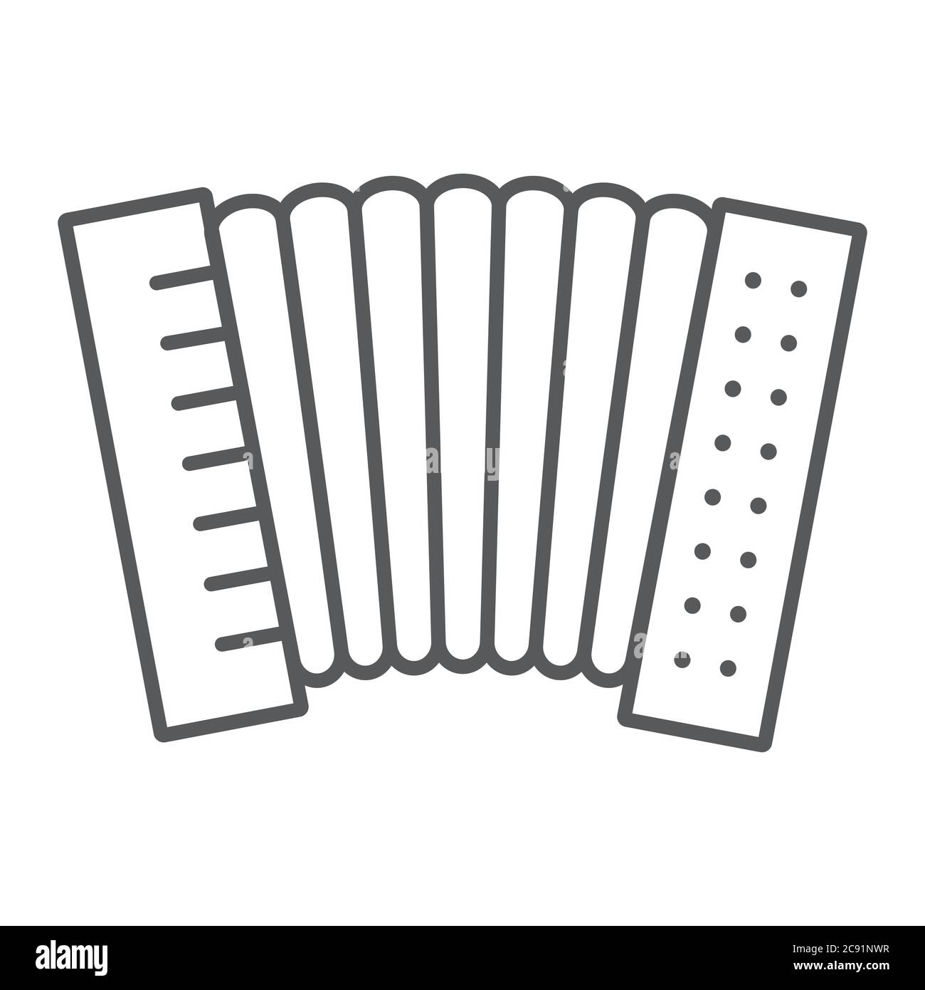 Accordion thin line icon, music and keyboard, national instrument sign ...