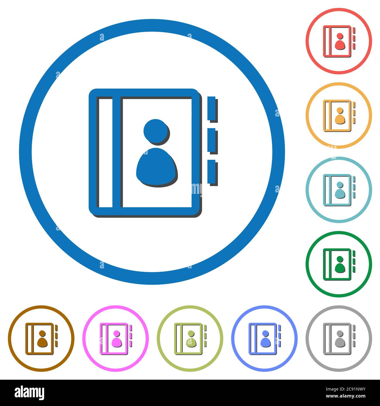 Contacts flat color vector icons with shadows in round outlines on white background Stock Vector ...