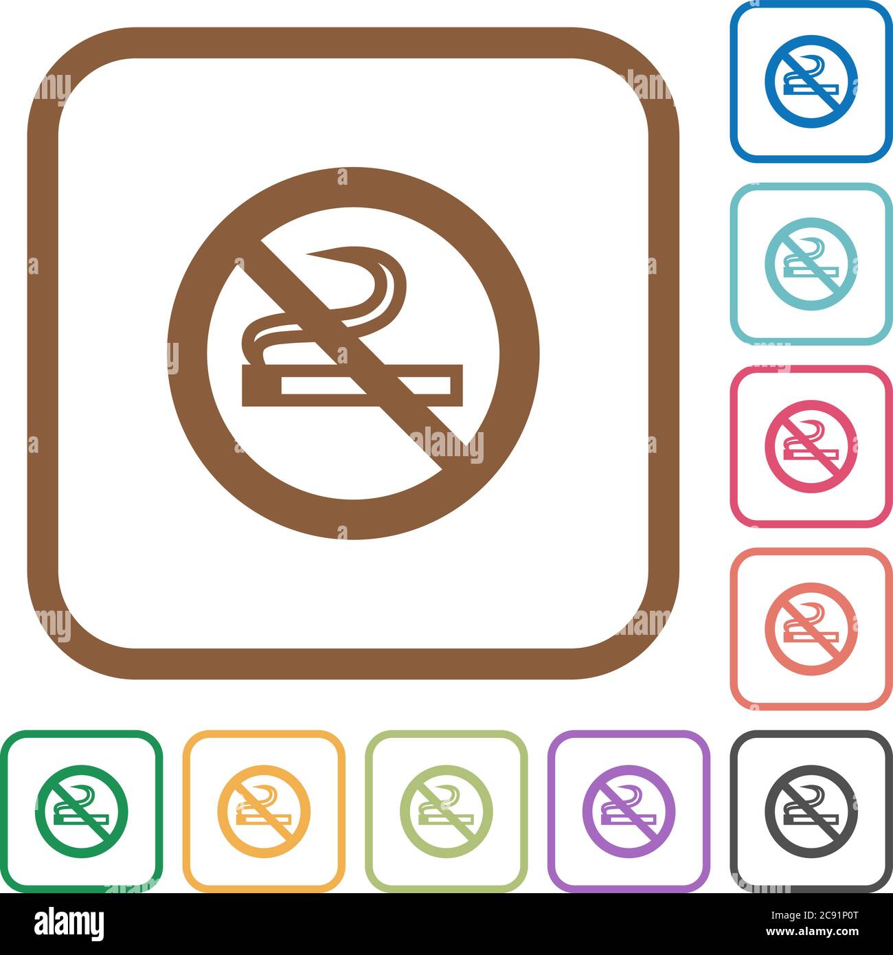 No smoking simple icons in color rounded square frames on white ...