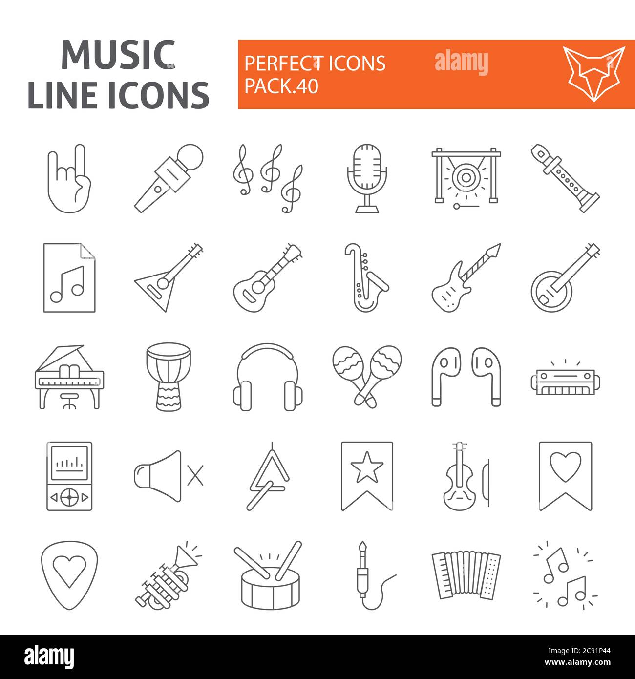 Music thin line icon set, musical instruments symbols collection ...