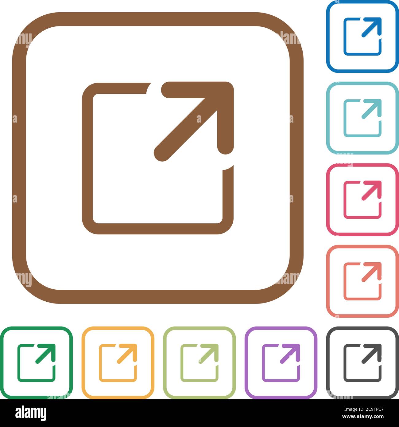 Maximize window simple icons in color rounded square frames on white ...