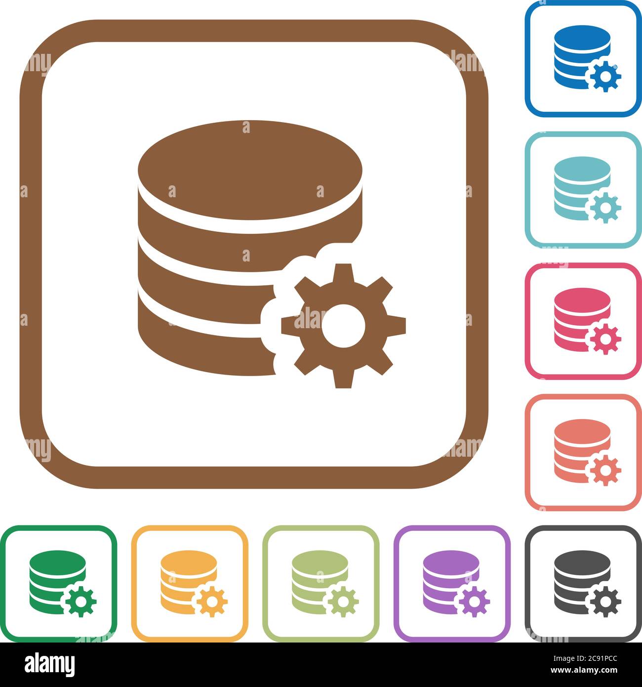 Database configuration simple icons in color rounded square frames on ...