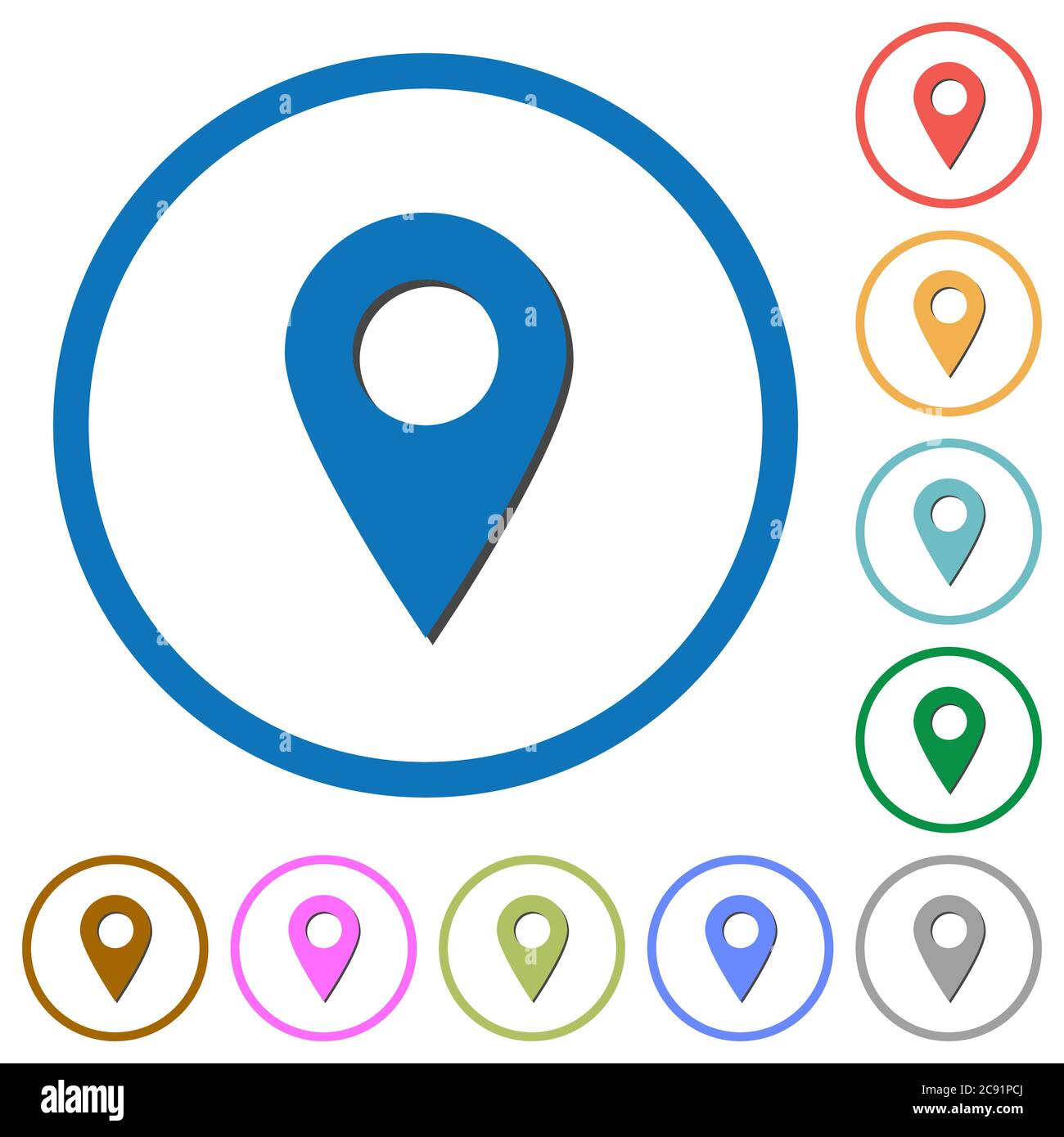 Blank GPS map location pin flat color vector icons with shadows in ...