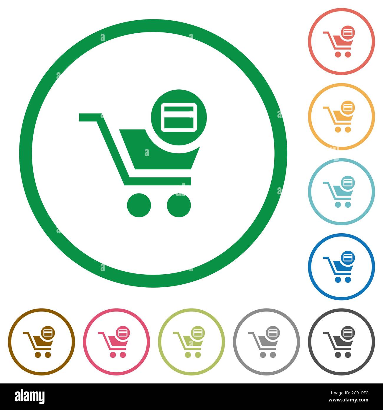 Credit card checkout flat color icons in round outlines on white ...