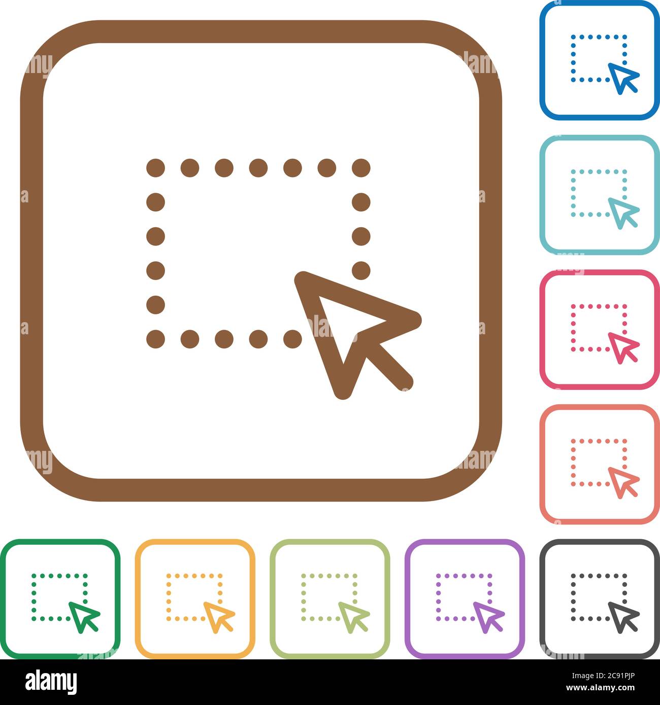 Drag and drop operation simple icons in color rounded square frames on ...