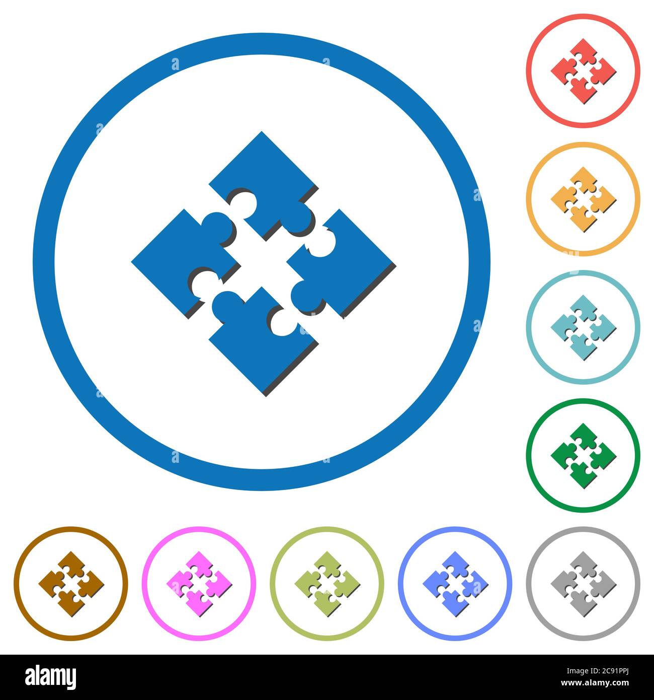 Modules flat color vector icons with shadows in round outlines on white ...