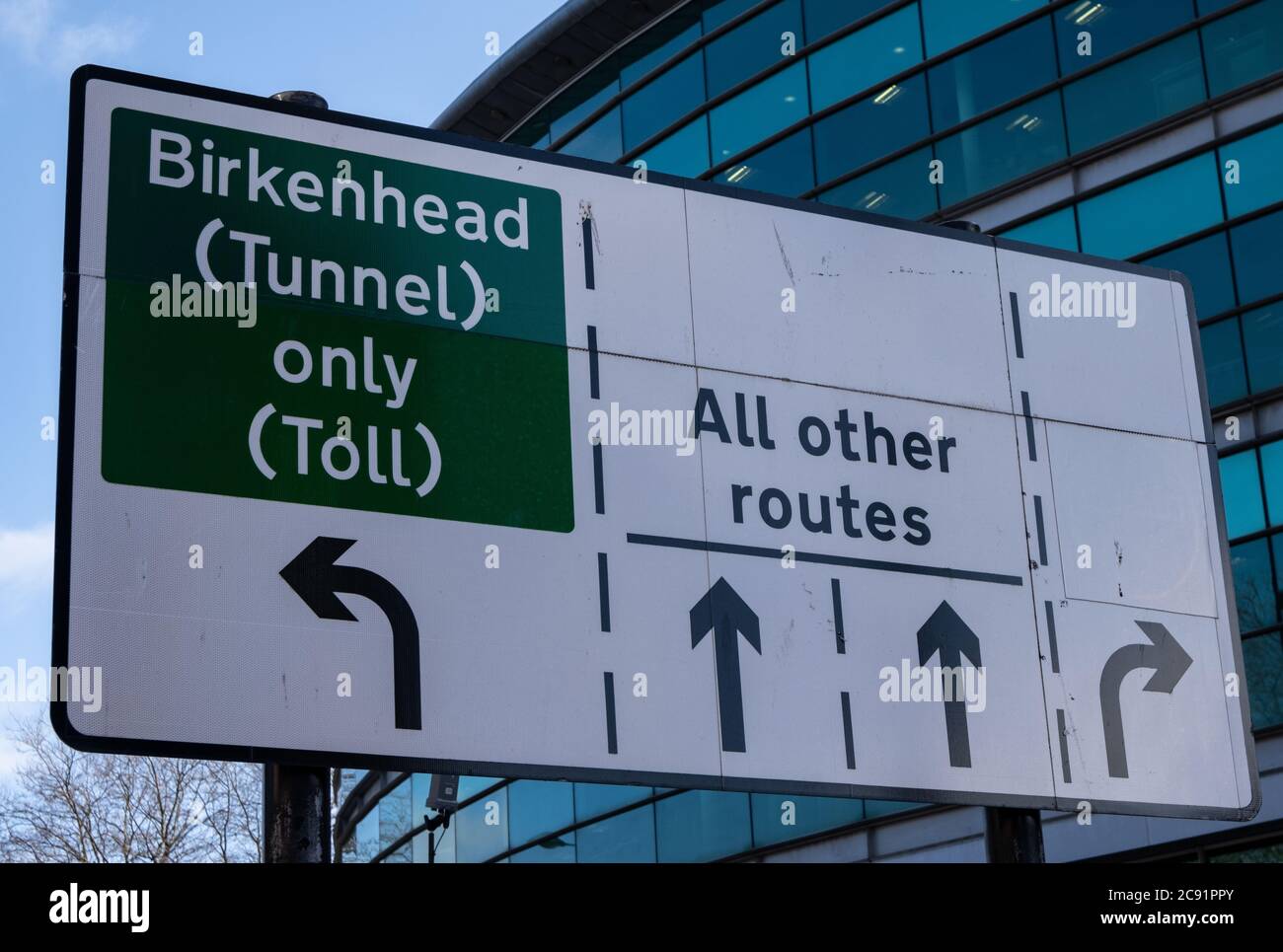City centre road sign with traffic management in Liverpool March 2020 ...
