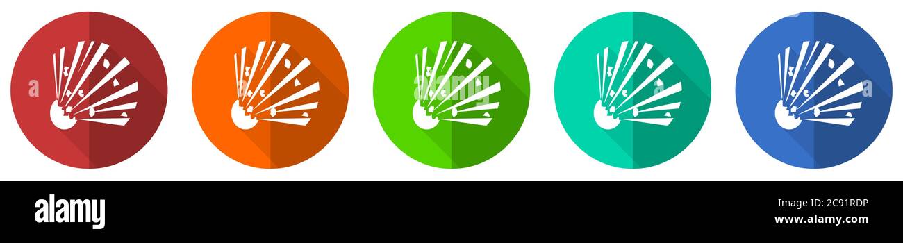Bomb icon set, red, blue, green and orange flat design web buttons ...