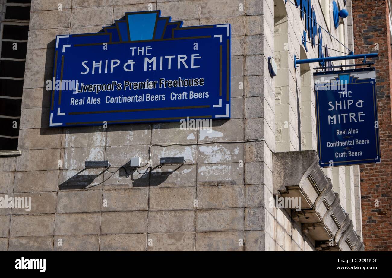 Exterior signs for The Ship and Mitre public house in Liverpool ...