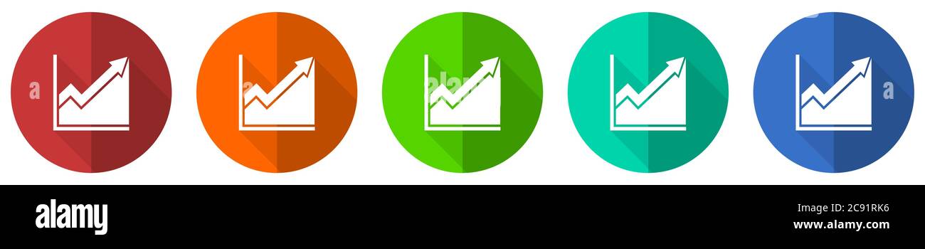 Histogram icon set, red, blue, green and orange flat design web buttons ...