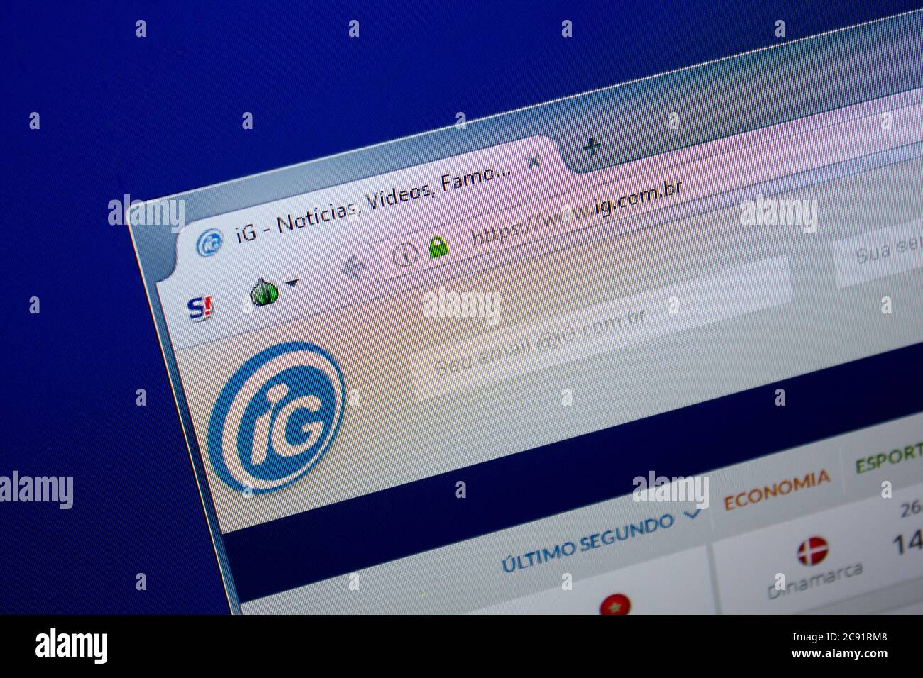 Ryazan, Russia - June 26, 2018: Homepage of Ig website on the display ...