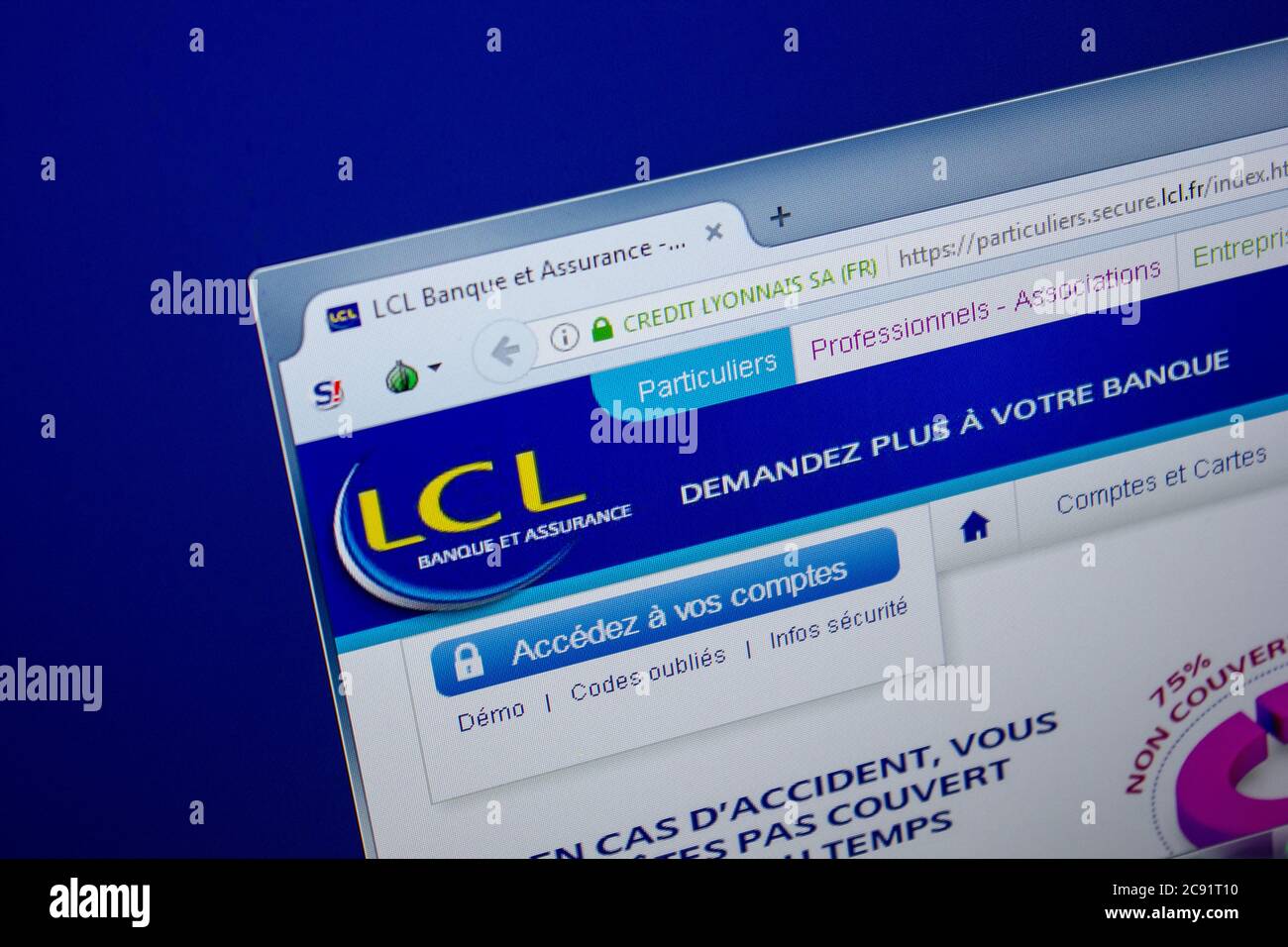 Ryazan, Russia - June 26, 2018: Homepage of Lcl website on the display ...