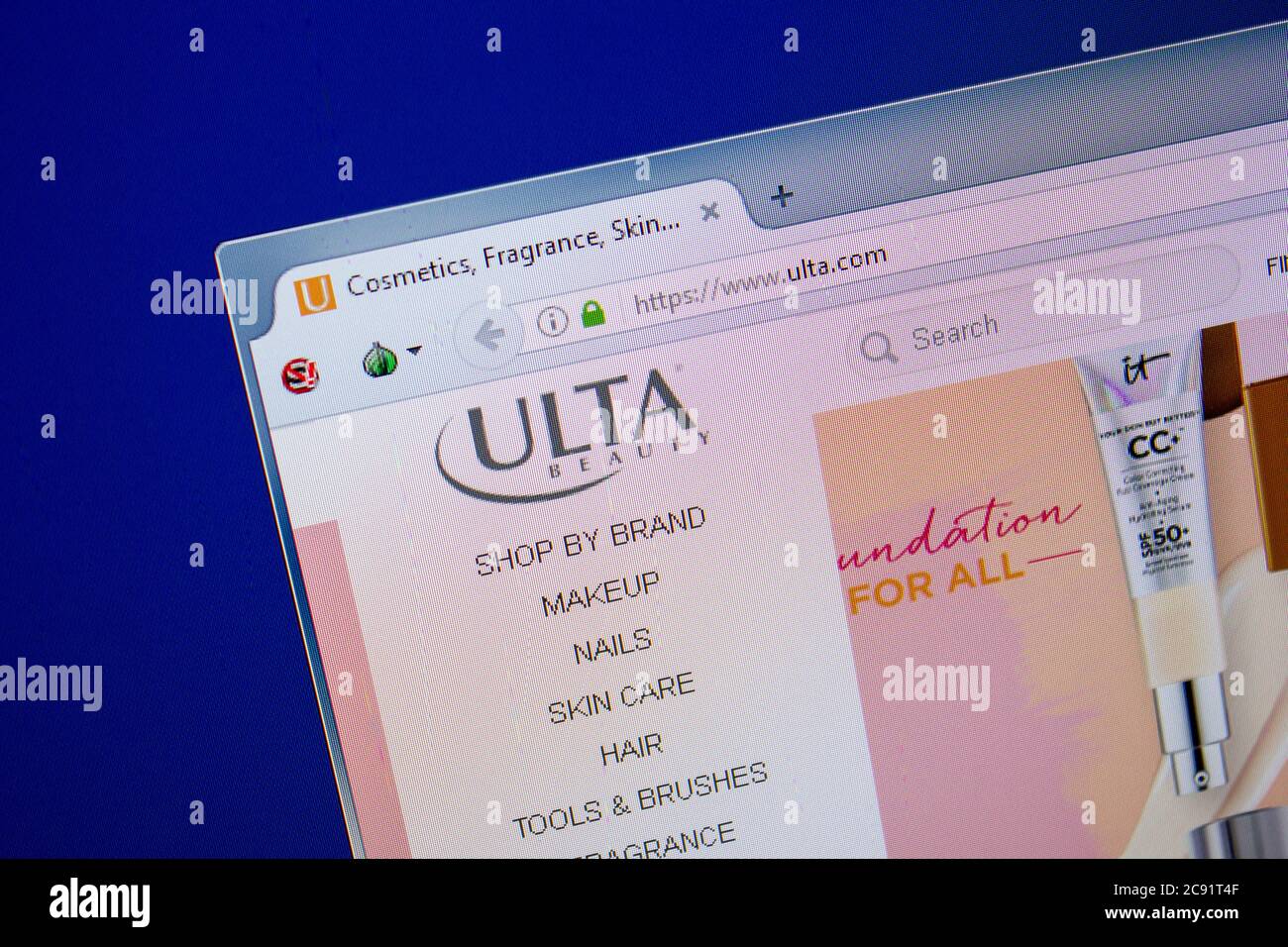 Ryazan, Russia - June 26, 2018: Homepage of Ulta website on the display ...