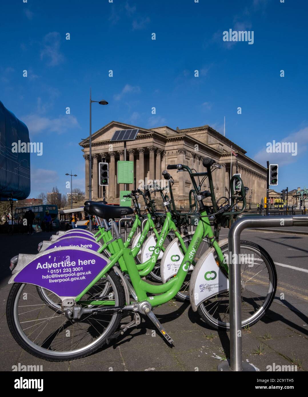 Liverpool city bikes with St George's Hall in Liverpool March 2020 ...