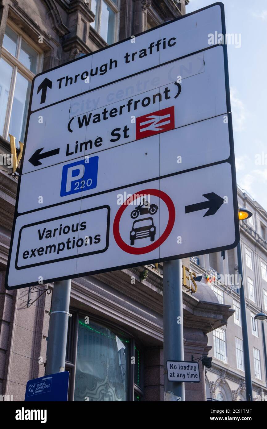 Signs indicating traffic directions in Liverpool March 2020 Stock Photo ...