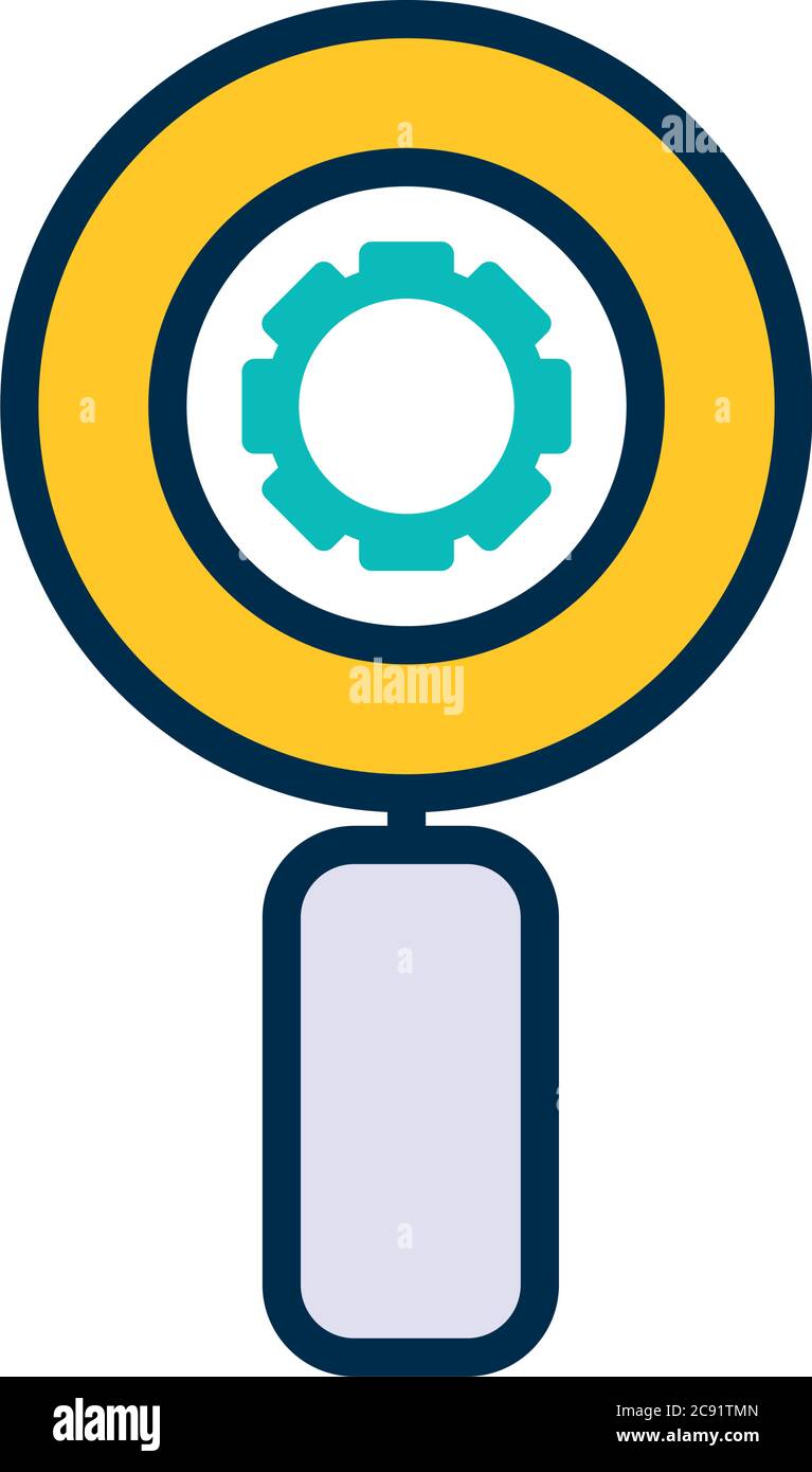 magnifying glass with gear wheel icon over white background, line and ...