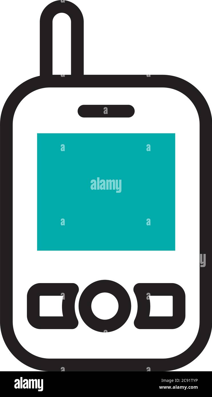 retro cellphone icon over white background, half line half color style ...