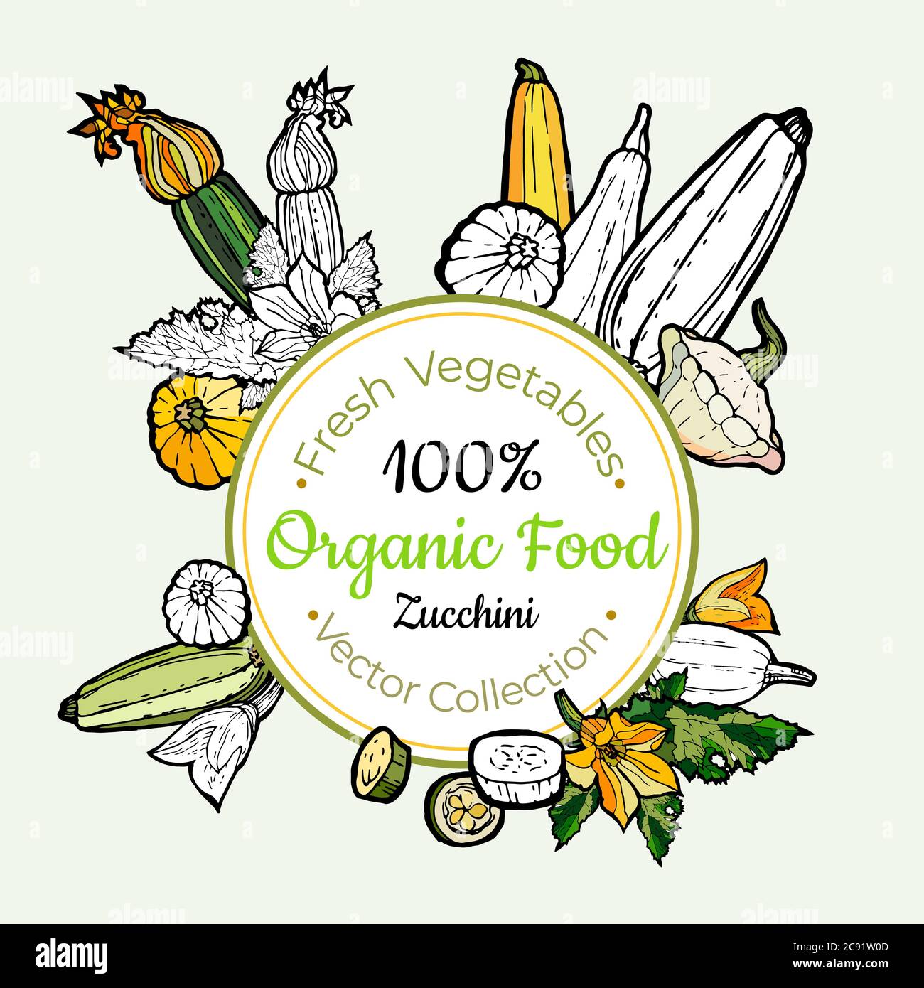Zucchini vegetable groceries vintage vector sticker, poster, label ...