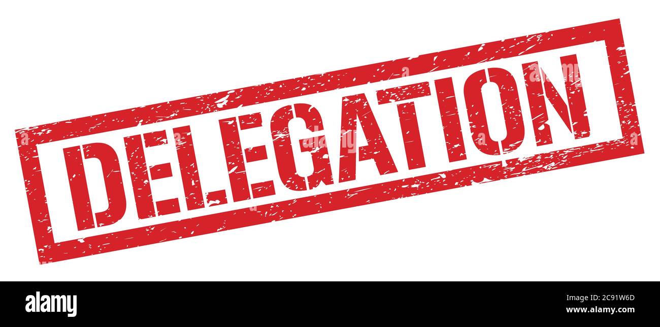 DELEGATION red grungy rectangle stamp sign Stock Photo - Alamy