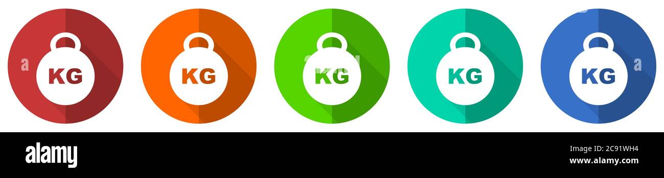 Kilogram icon set, kilo, kg, weight, red, blue, green and orange flat ...