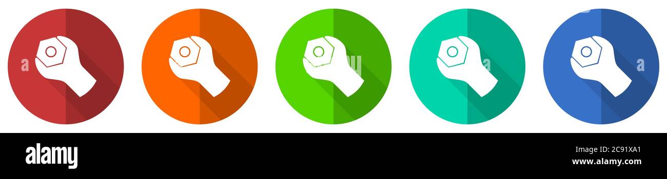 Tools icon set, red, blue, green and orange flat design web buttons ...