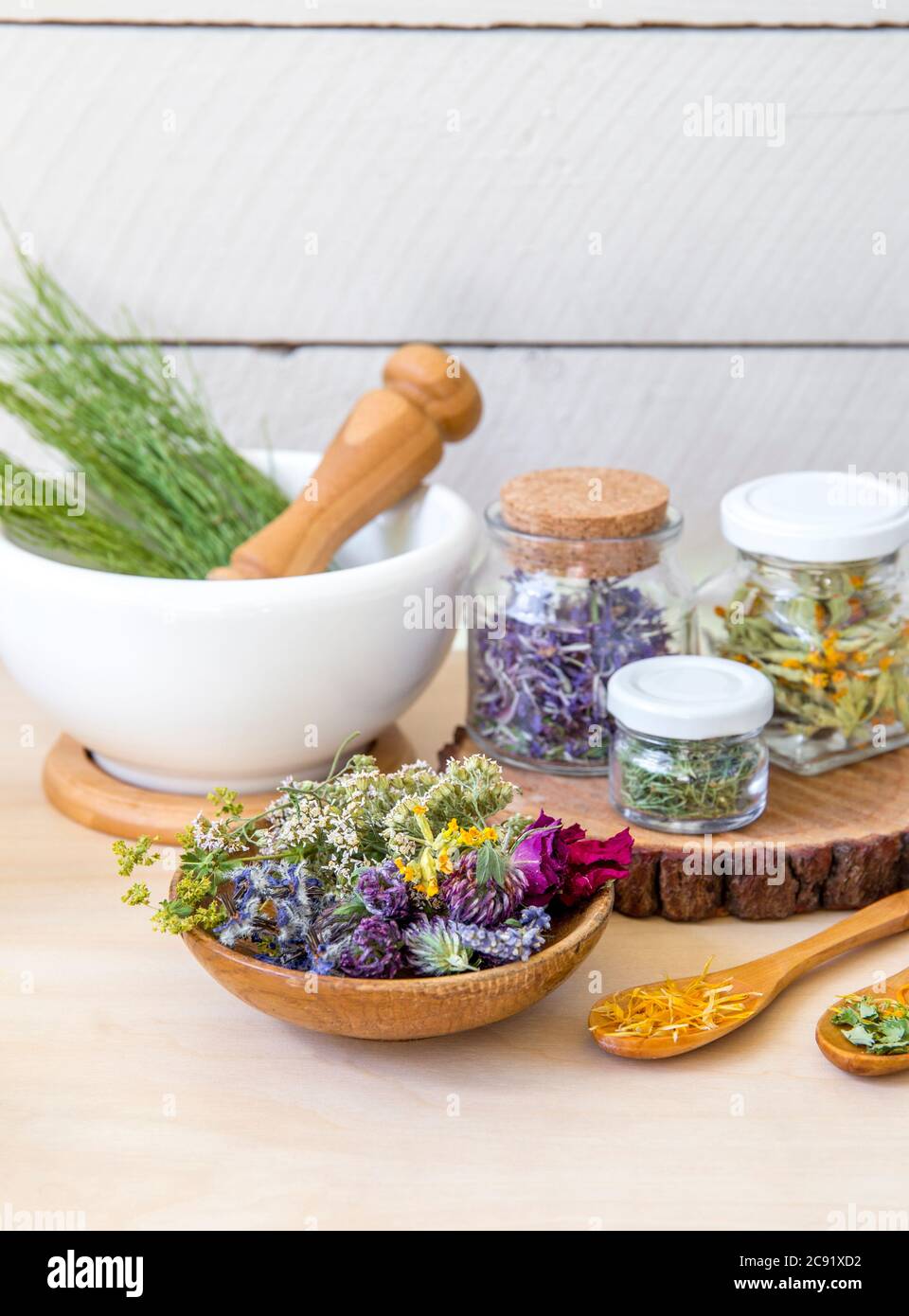 Lot of different dry herbal remedy plants( Chamaenerion angustifolium ...