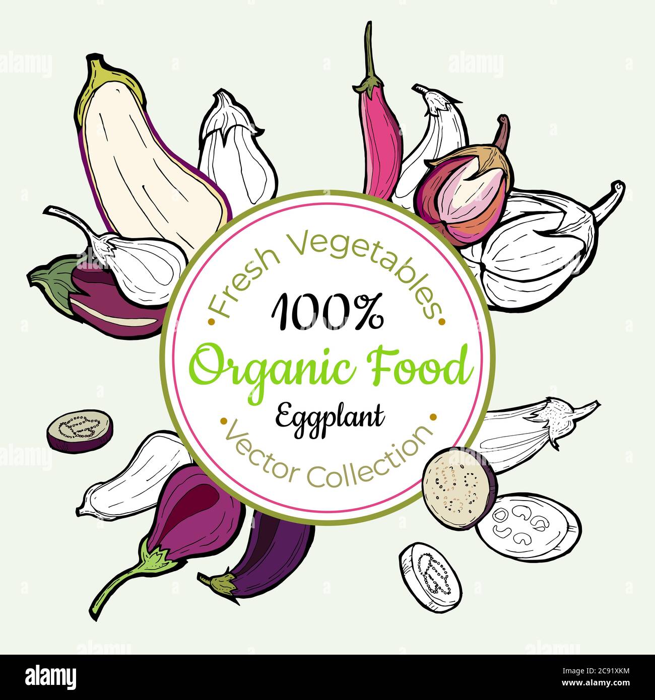 Eggplant vegetable groceries vintage vector sticker, poster, label ...
