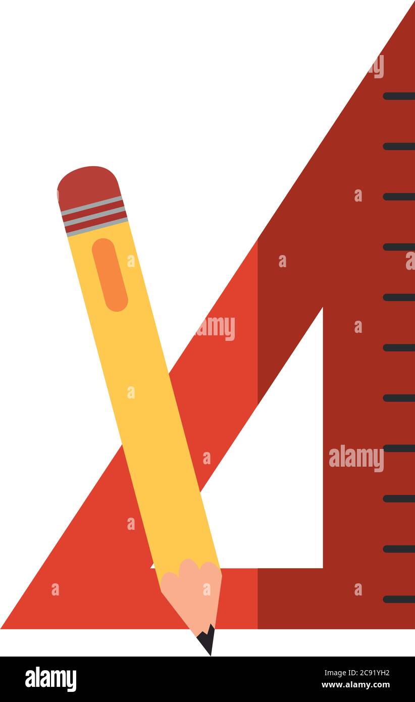 school education triangle ruler and pencil flat icon with shadow vector ...