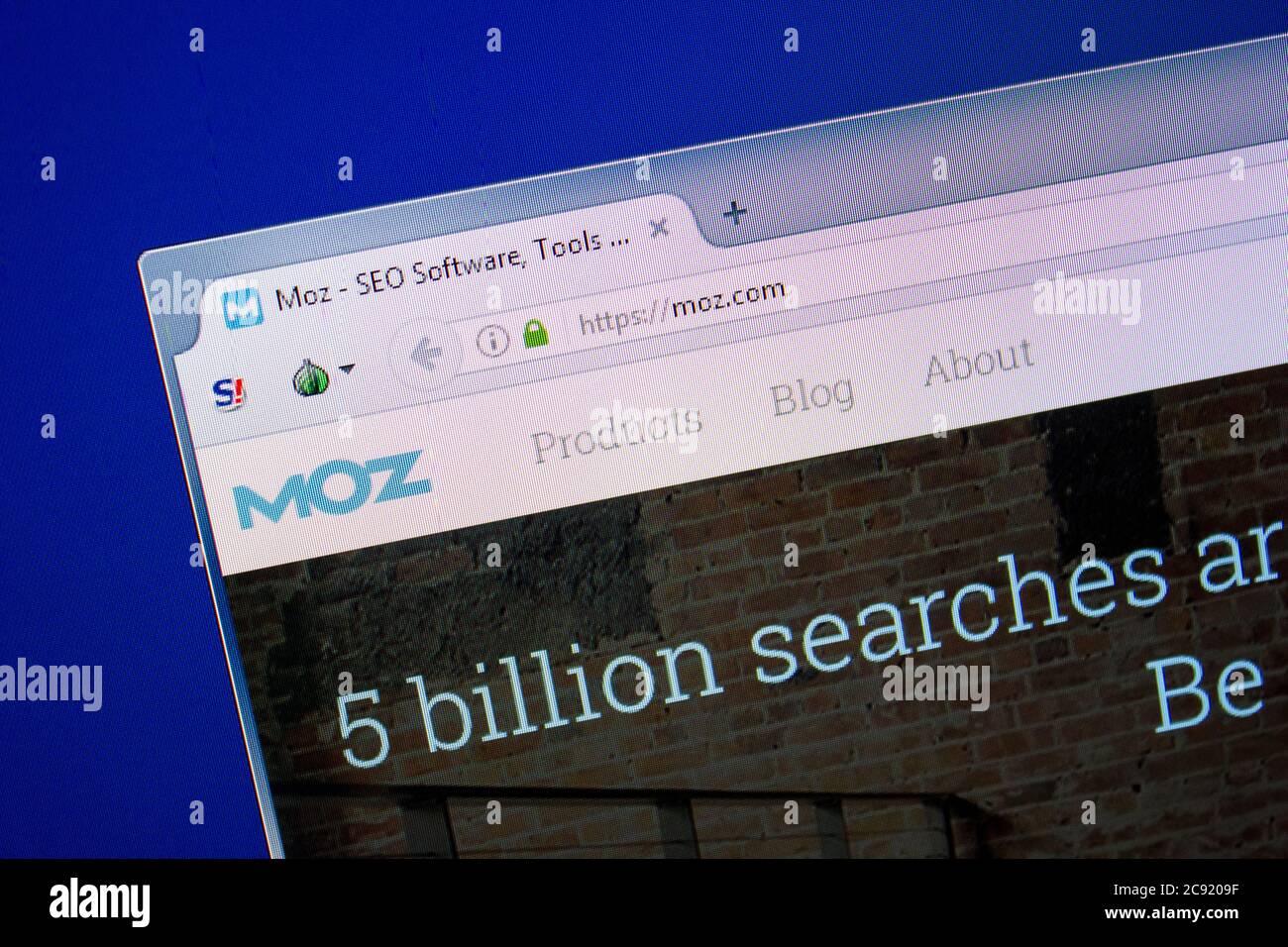 Ryazan, Russia - June 26, 2018: Homepage of Moz website on the display ...