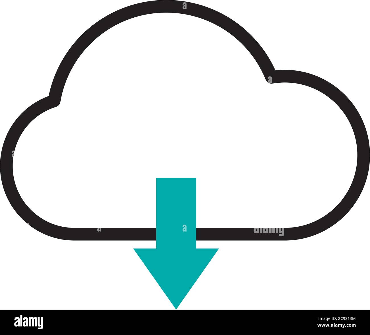 cloud with dowload arrow icon over white background, half line half ...
