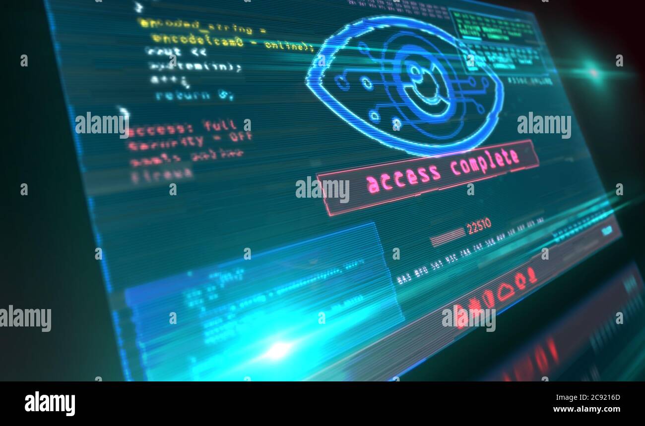 Cyber spying eye symbol on computer screen. Hacking, control ...