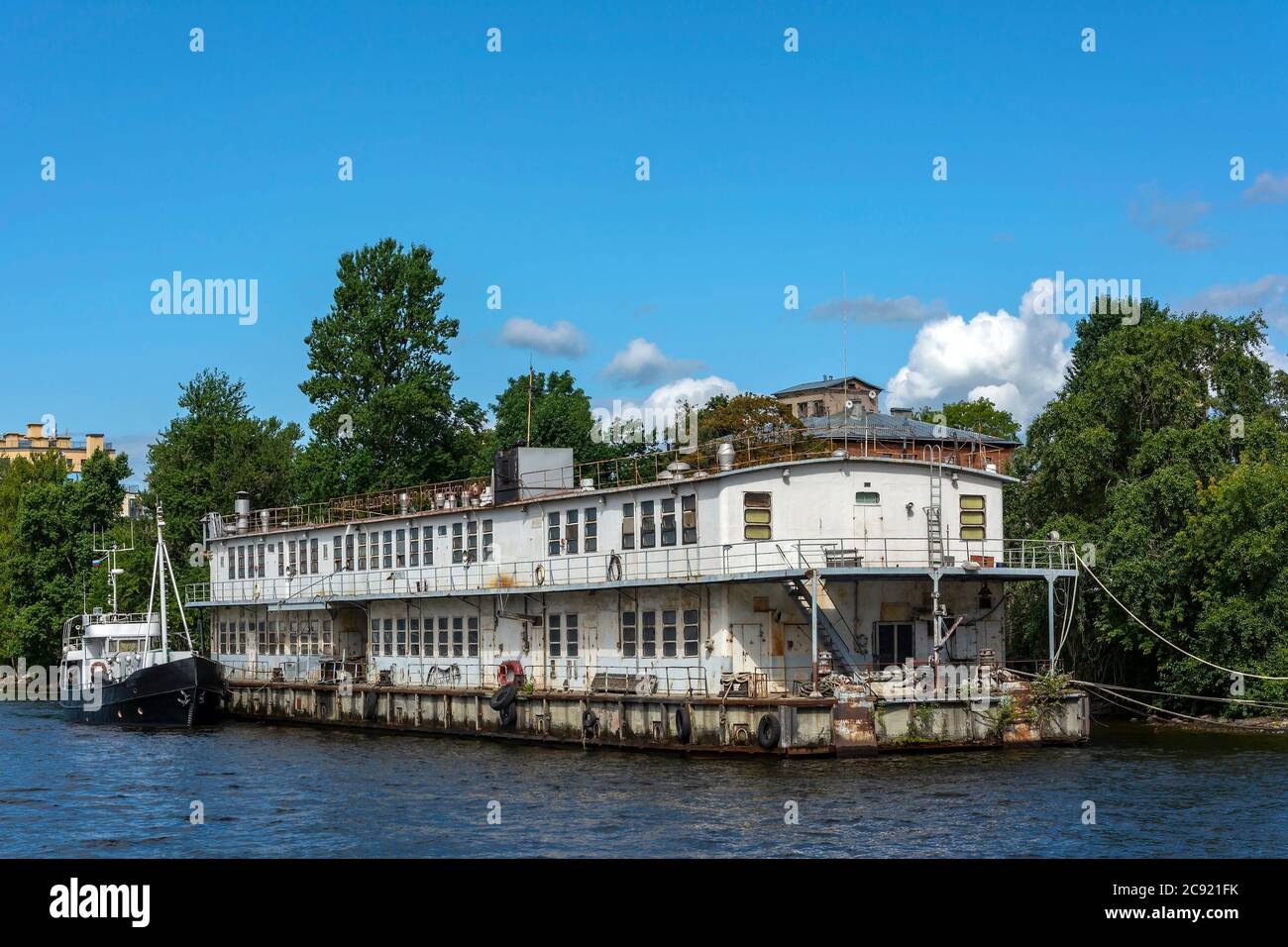 Saint Petersburg, floating ship repair shop on the Malaya Neva near ...