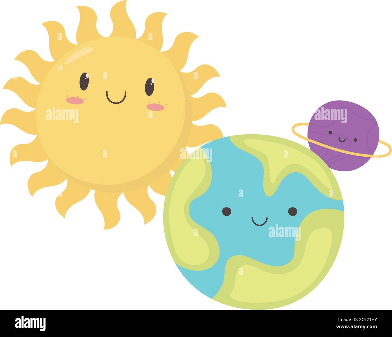 cartoon sun earth planet and saturn character design vector ...