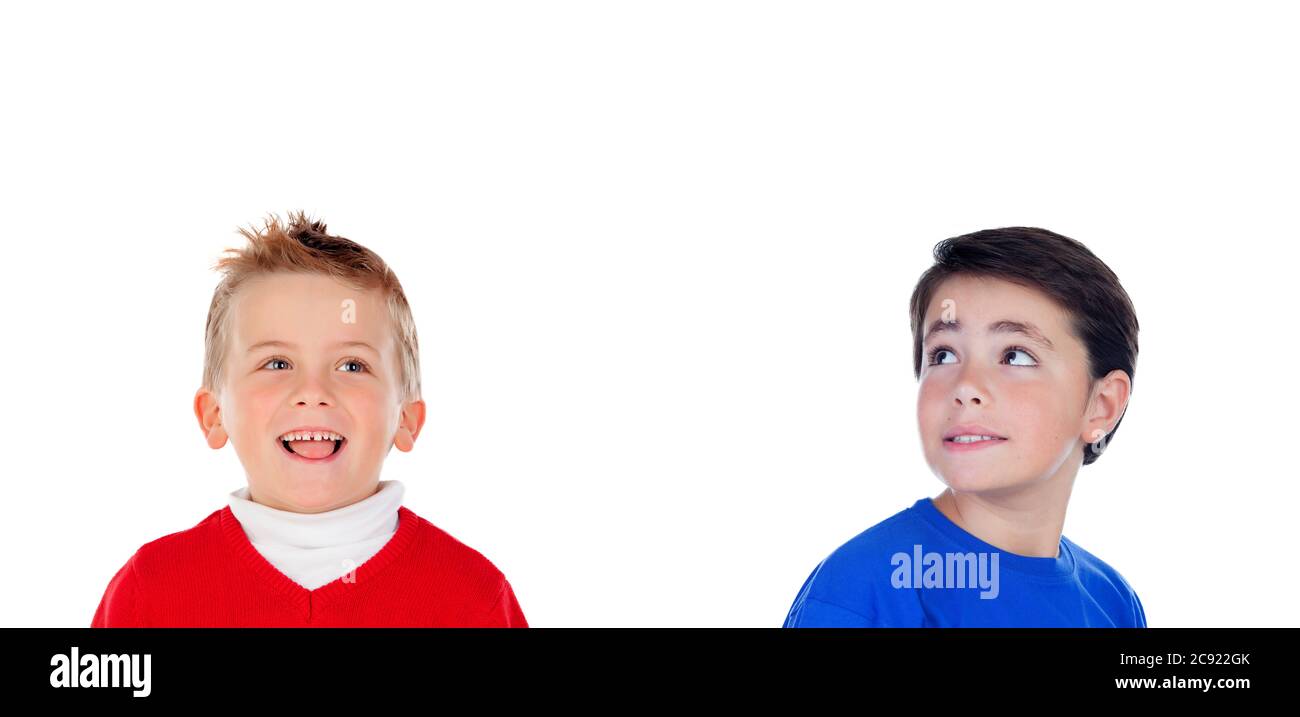 Two happy brothers isolated on a white background Stock Photo - Alamy