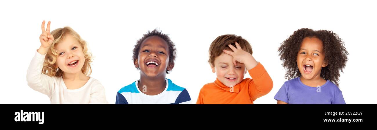 Children gesturing different expressions isolated on a white background ...