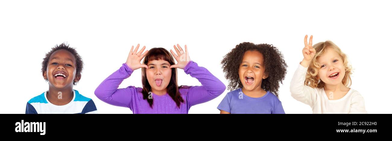 Children gesturing different expressions isolated on a white background ...