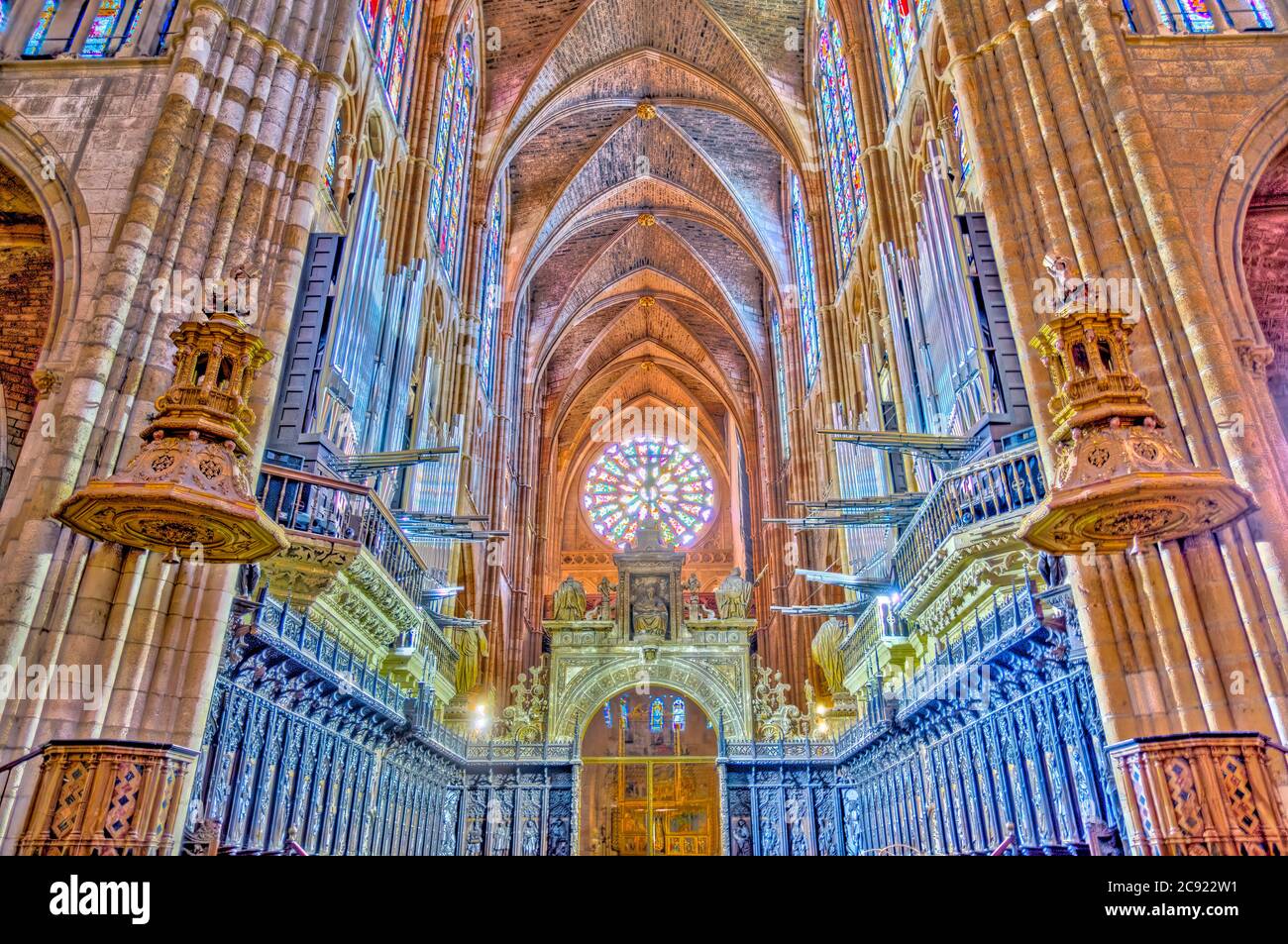 Leon Cathedral interior, Spain Stock Photo - Alamy