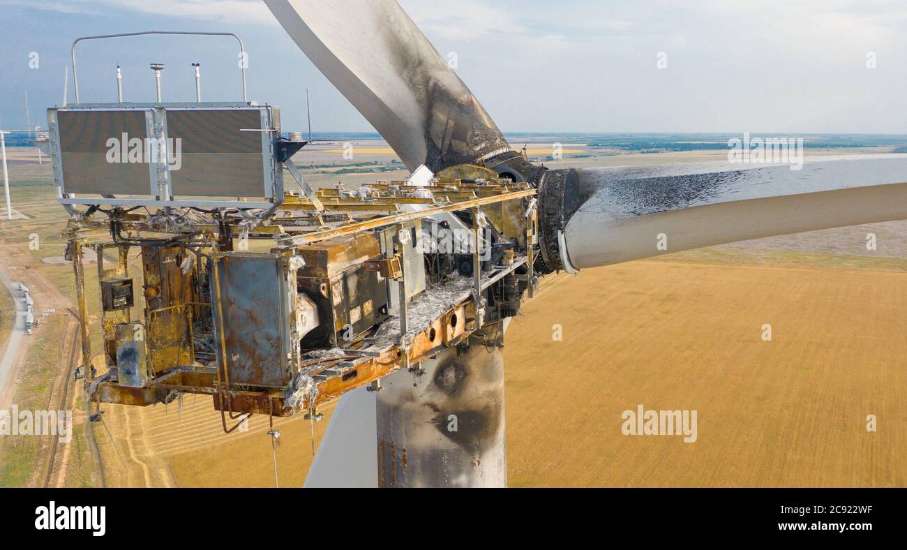 The wind farm was damaged by lightning Stock Photo - Alamy