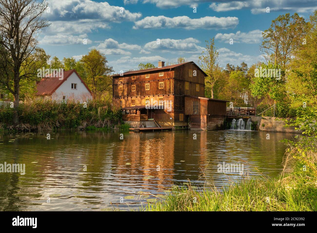 Grabia River surrounded by fields and forests in central Poland Stock ...