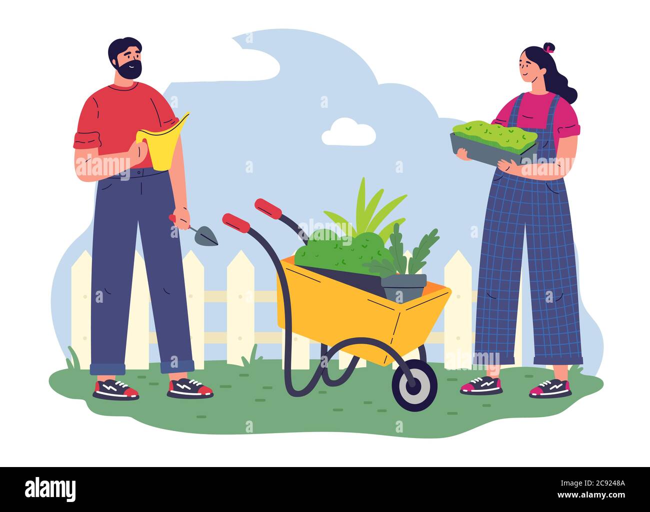 Happy gardeners with equipment and greenery Stock Vector Image & Art ...