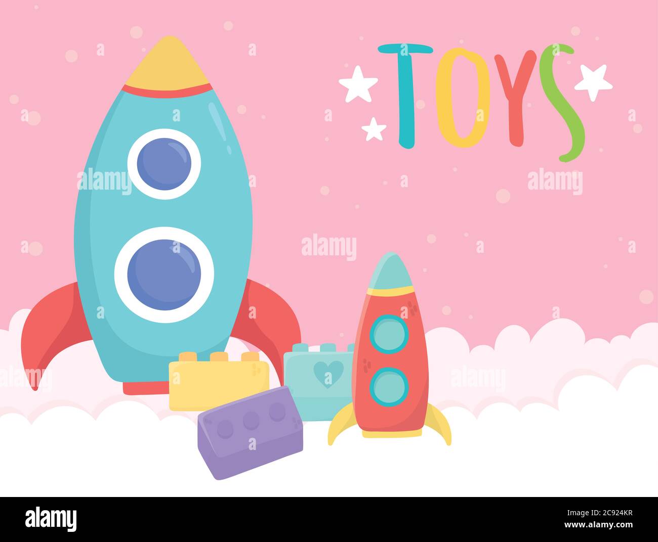 kids toys object amusing cartoon spaceships and blocks vector ...