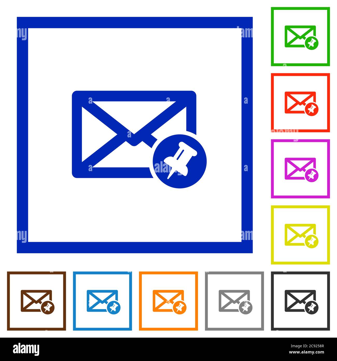 Pin mail flat color icons in square frames on white background Stock ...