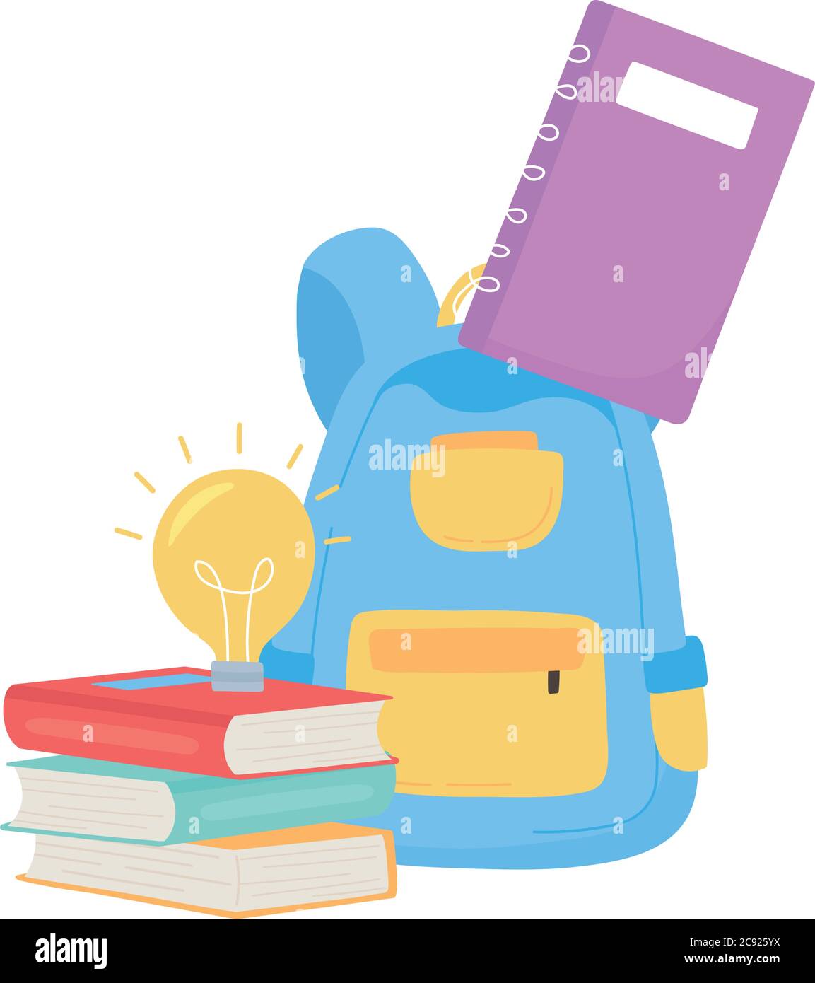 back to school, backpack books and notebook education cartoon vector ...
