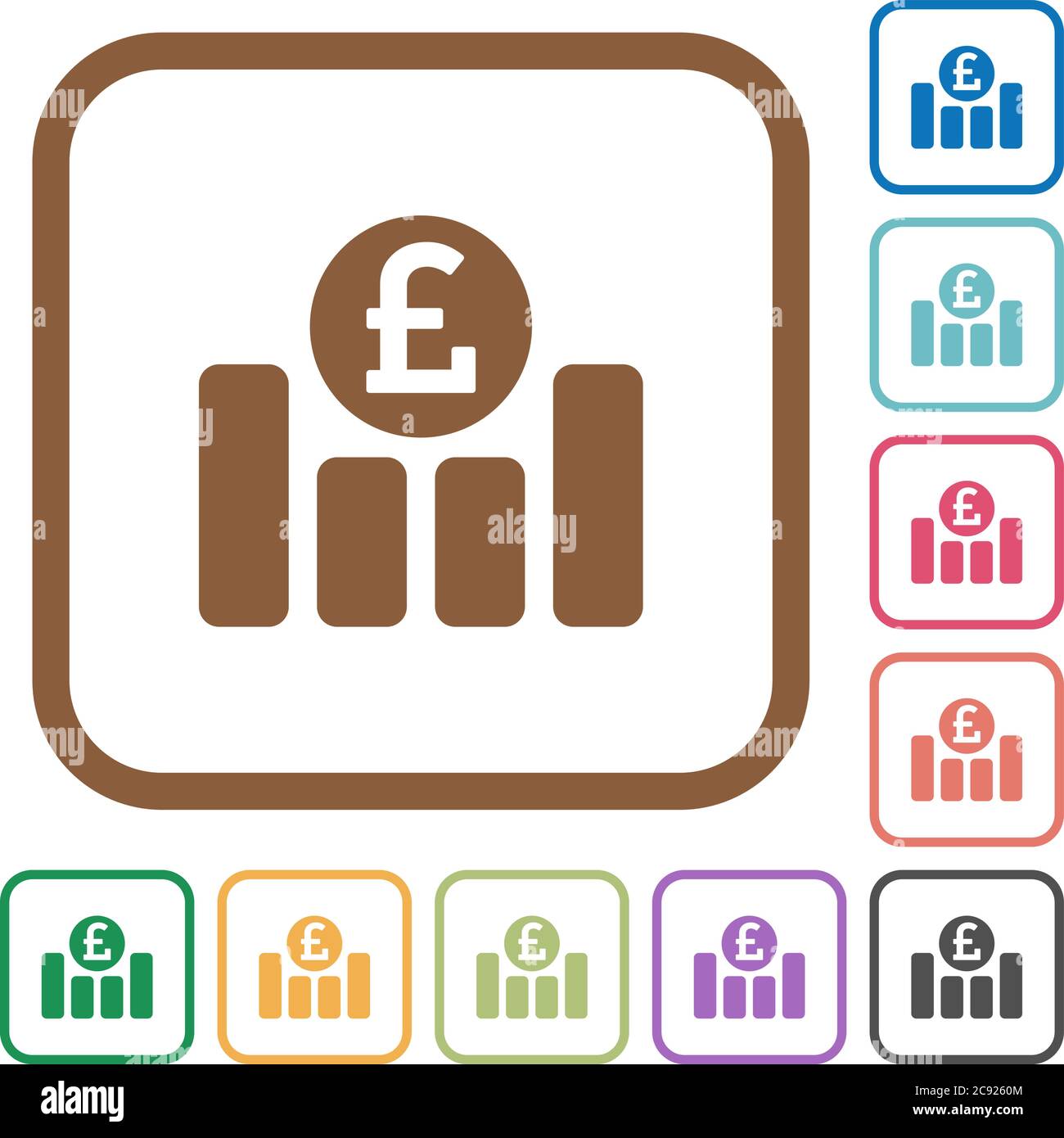Pound graph simple icons in color rounded square frames on white ...