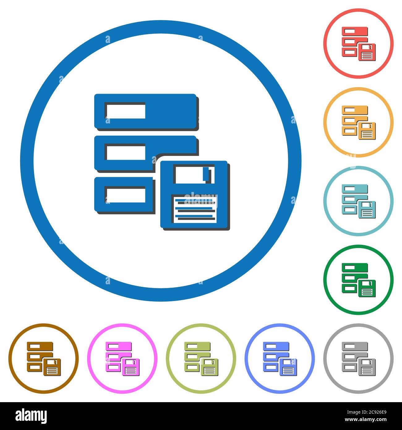 Backup concept flat color vector icons with shadows in round outlines on white background Stock ...