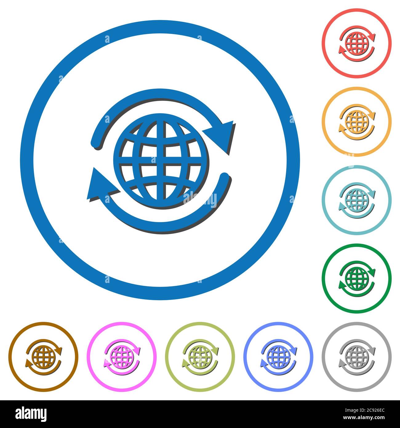 International flat color vector icons with shadows in round outlines on ...