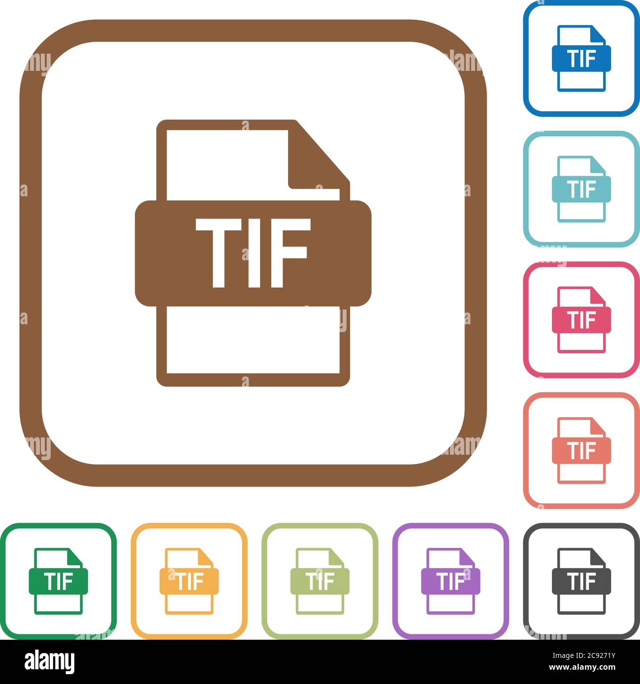 TIF file format simple icons in color rounded square frames on white ...